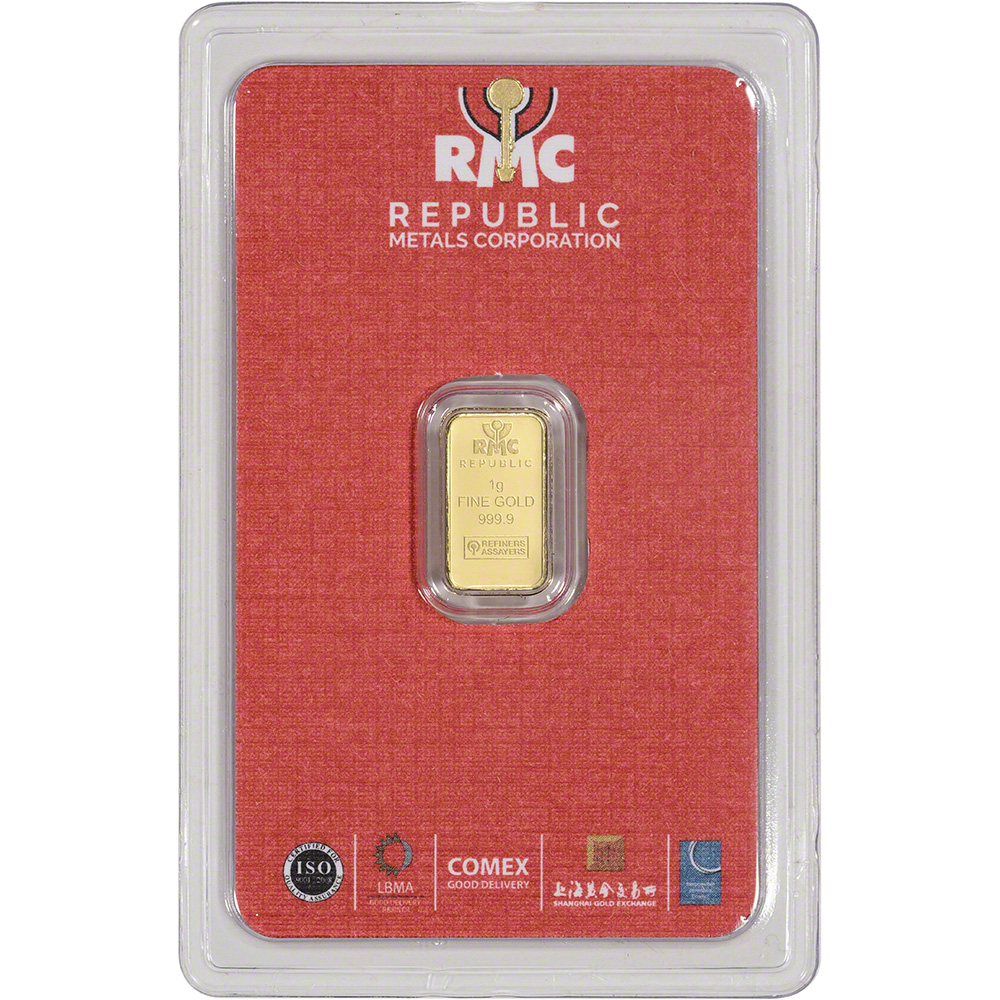 1 gram RMC Gold Bar - Republic Metals Corp - 999.9 Fine in Sealed Assay ...